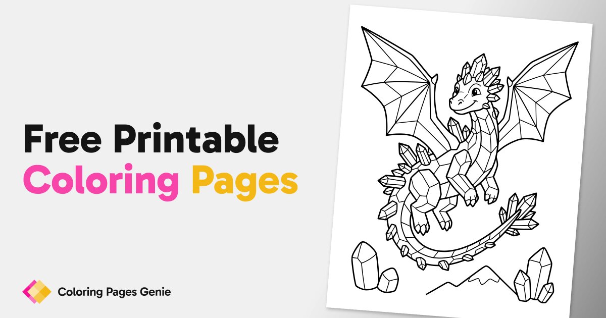 Crystal Winged Dragon Coloring Page Printable for Kids