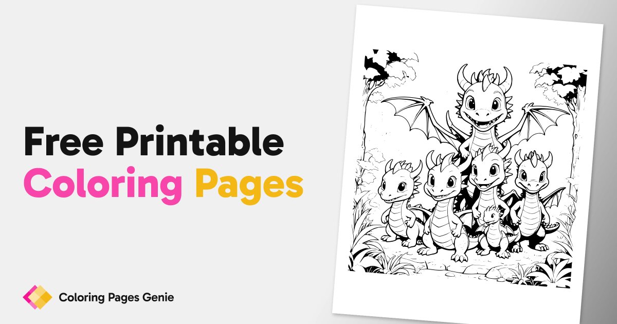 Cute Baby Dragon Family Coloring Page for Kids