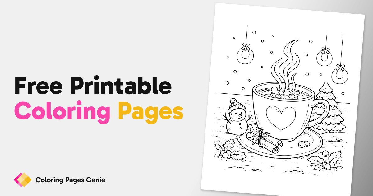 Cozy Winter Hot Cocoa Coloring Page for Kids & Adults