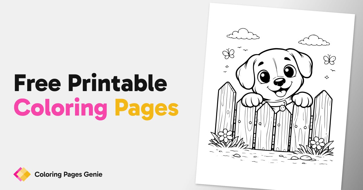 Cute Puppy Fence Peek Coloring Page for Kids