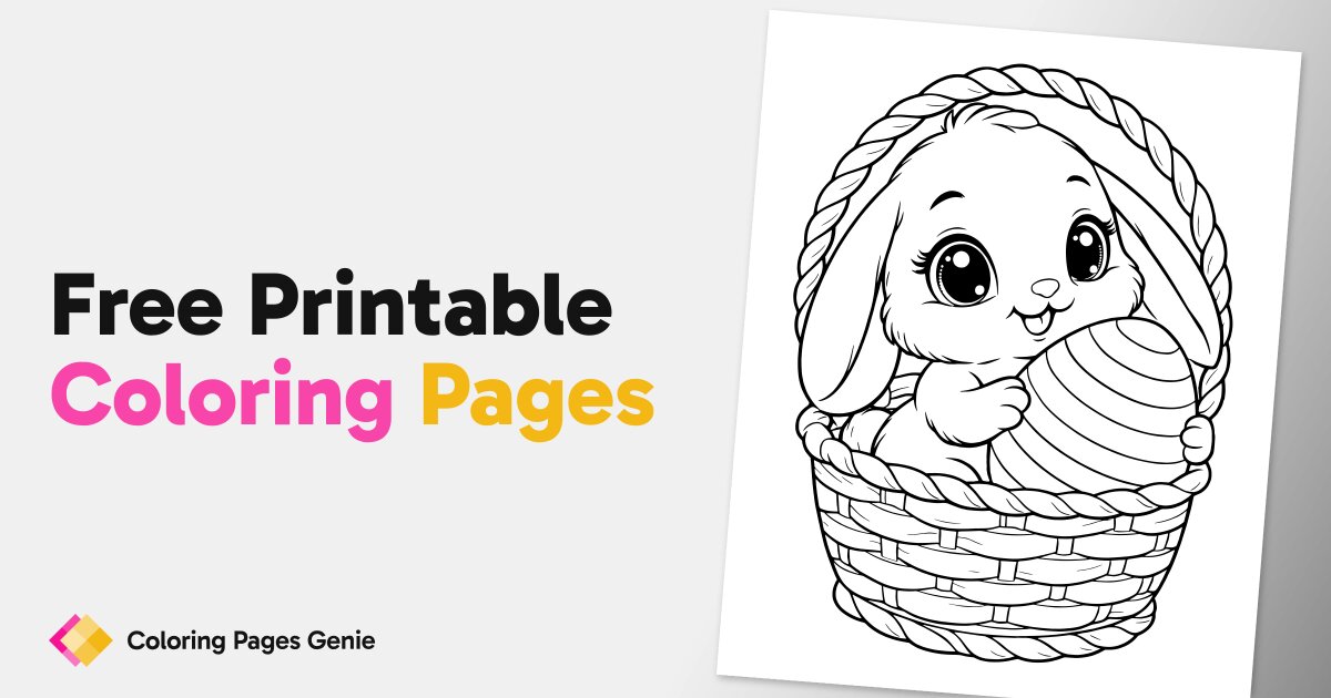 Bunny Basket Egg Coloring Page for Kids to Print