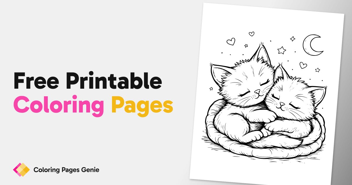 Sleeping Kittens Moon coloring page for kids & adults