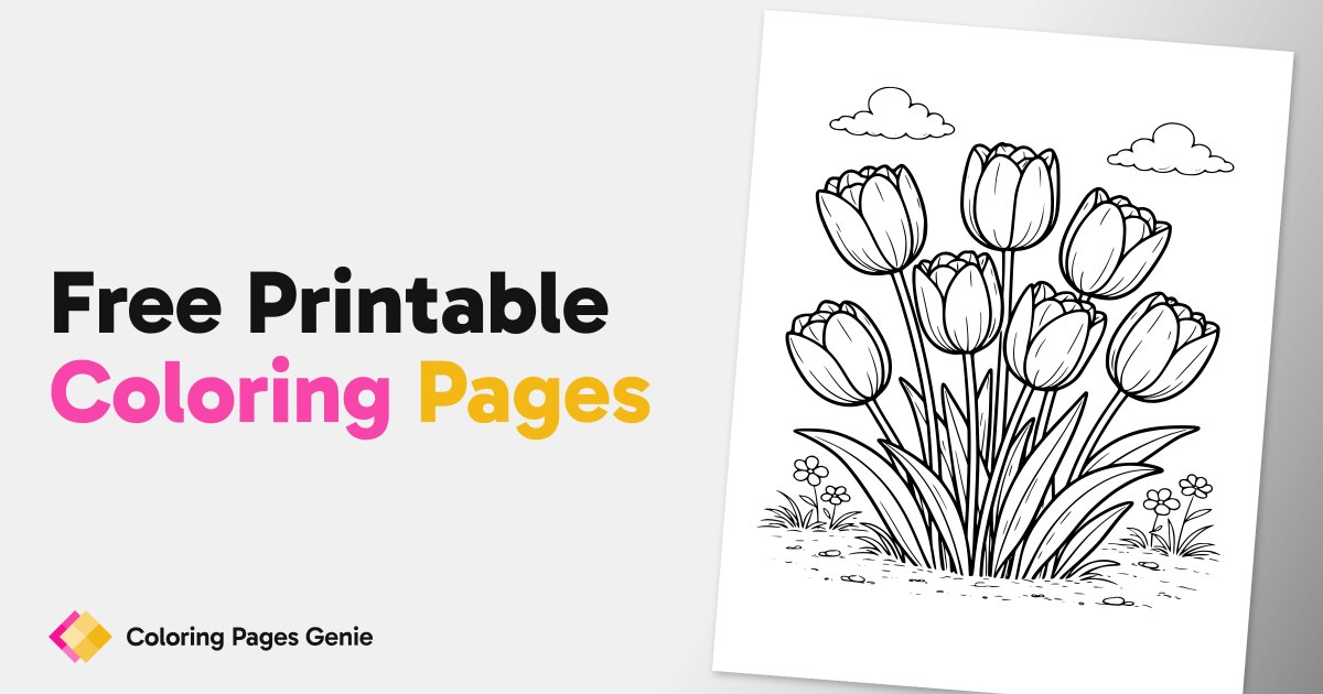 Spring Tulip Bouquet Coloring Page for Kids & Adults