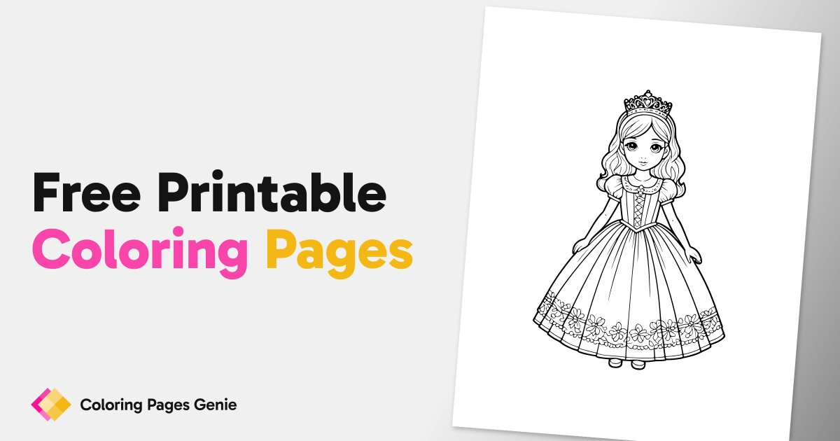 Princess in Floral Gown coloring page printable
