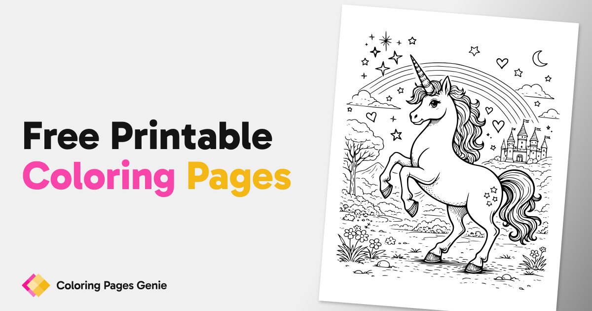 Magical Unicorn Rainbow Scene Coloring Page Printable
