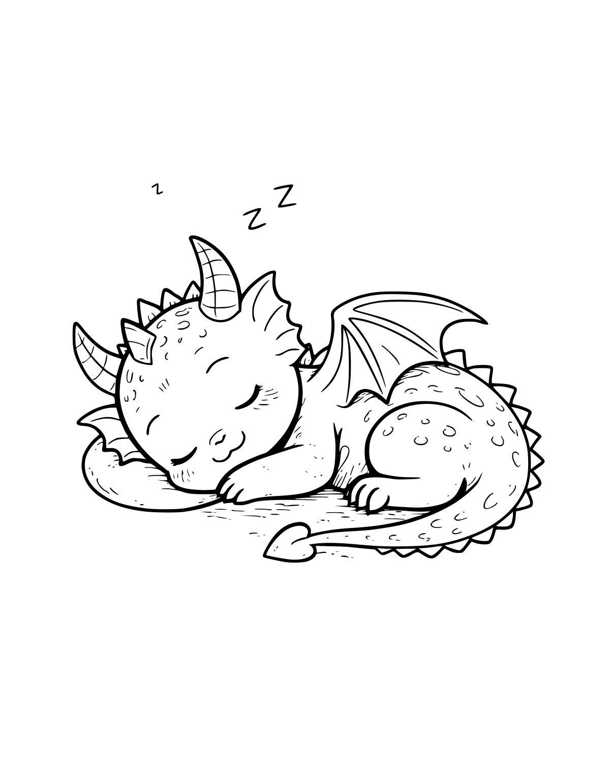 Sleeping Baby Dragon Coloring Page for Kids & Adults