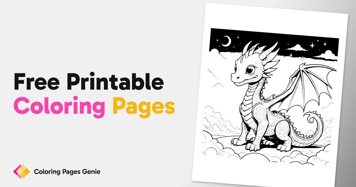 Baby Dragon Night Sky Coloring Page Printable
