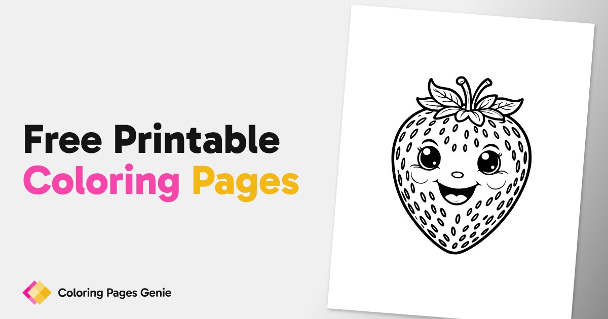 Cute Smiling Strawberry coloring page for kids