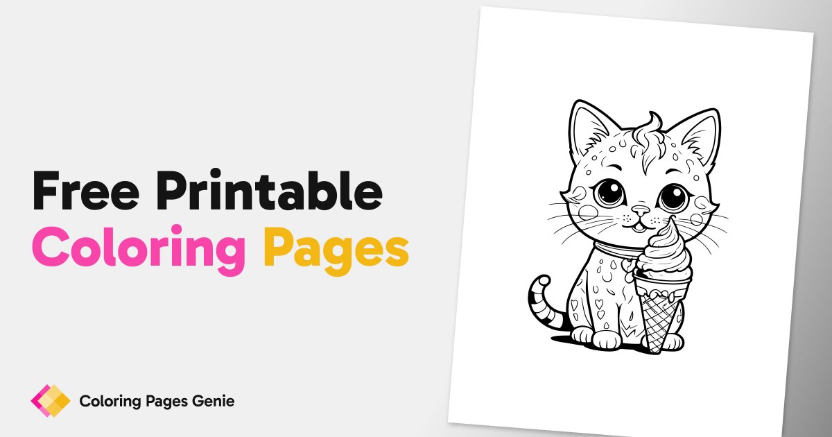 Cute Kitten Ice Cream Coloring Page for Kids