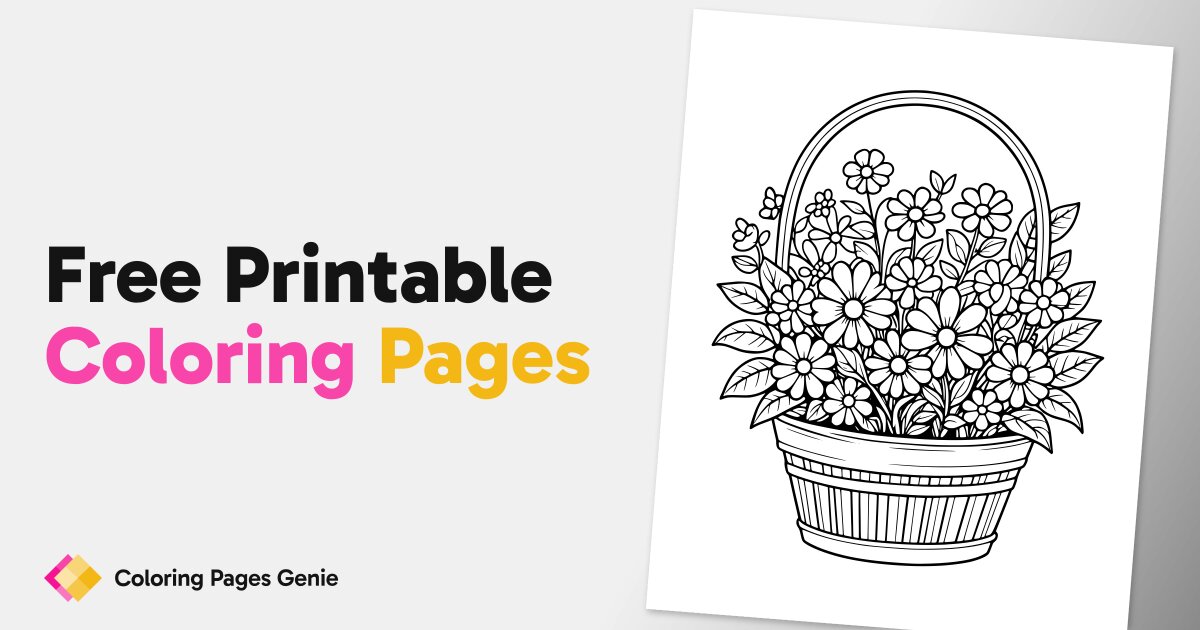 Spring Flowers in Basket Coloring Page for All Ages