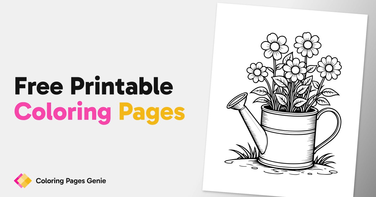 Watering Can Flower Bouquet Coloring Page Print