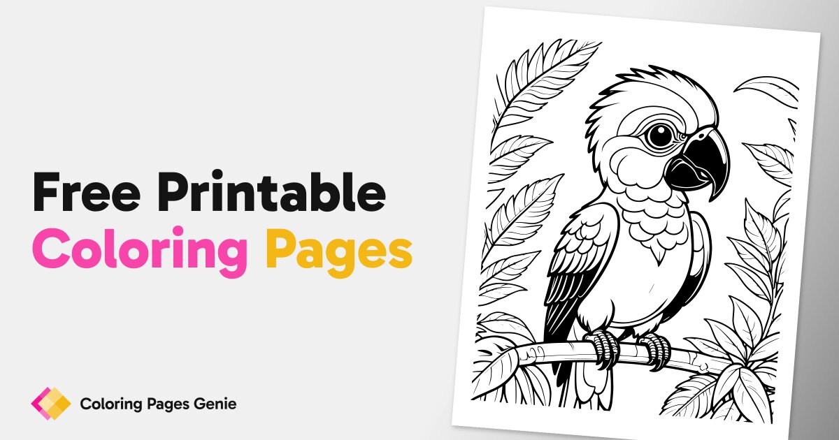 Tropical Parrot on Branch Coloring Page Printable