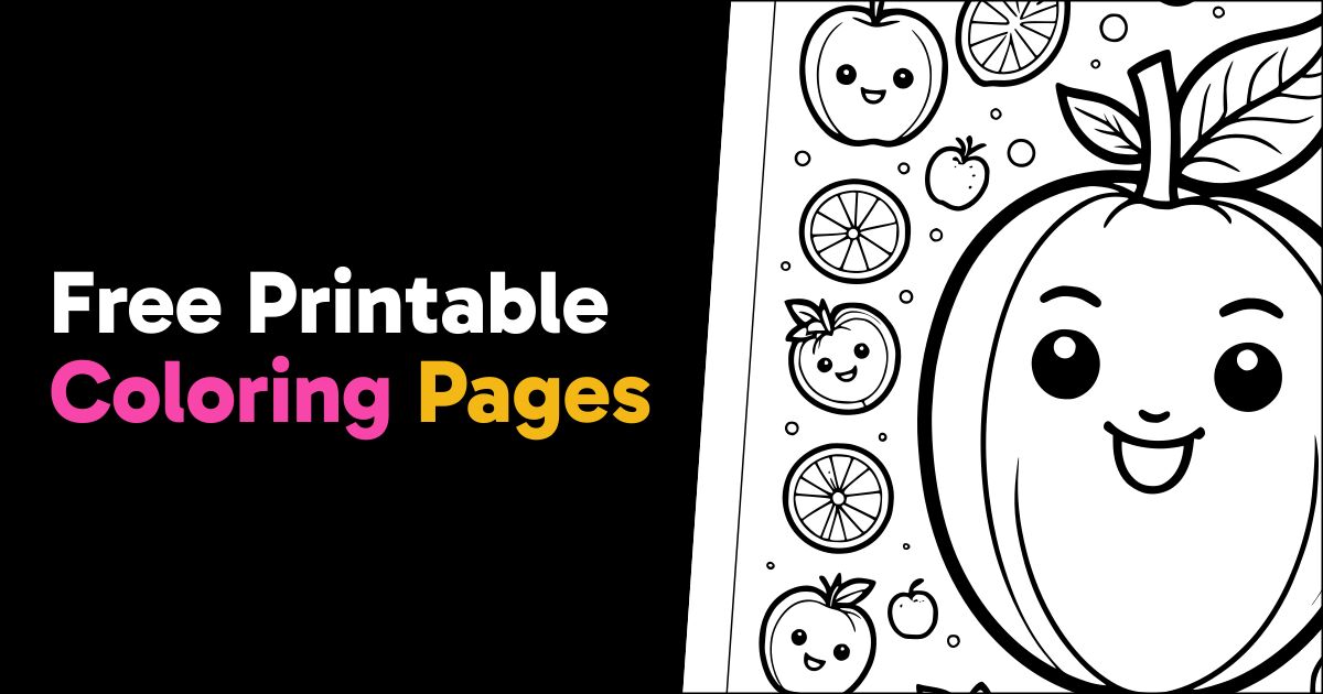 Cute Kawaii Fruit Coloring Page with Smiling Faces