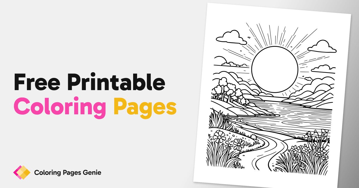 Sunny Lakeside Landscape Coloring Page to Print