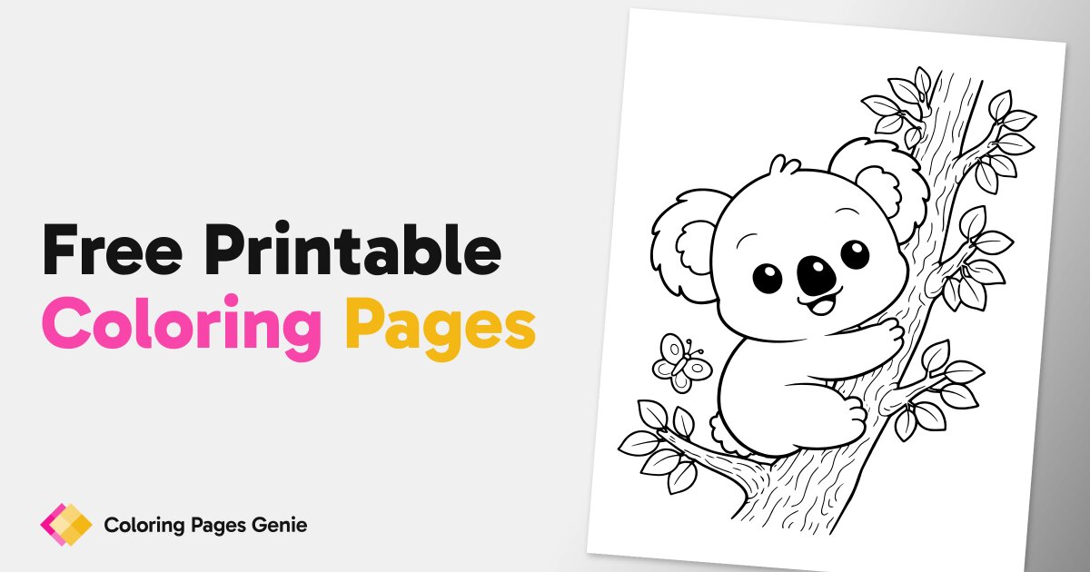 Cute Koala Climbing Tree coloring page for kids