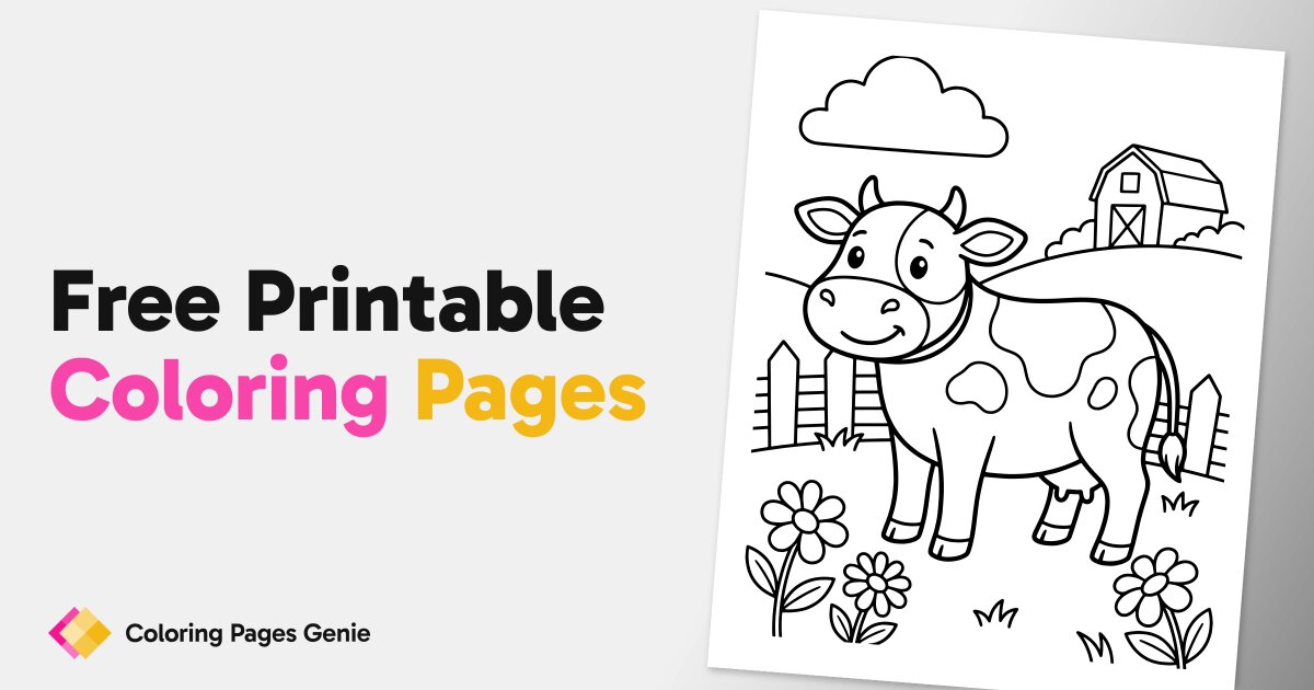 Cute Farm Cow Coloring Page for Kids to Print Free