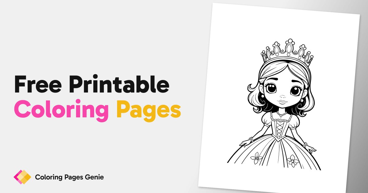 Princess with Crown Coloring Page for Kids