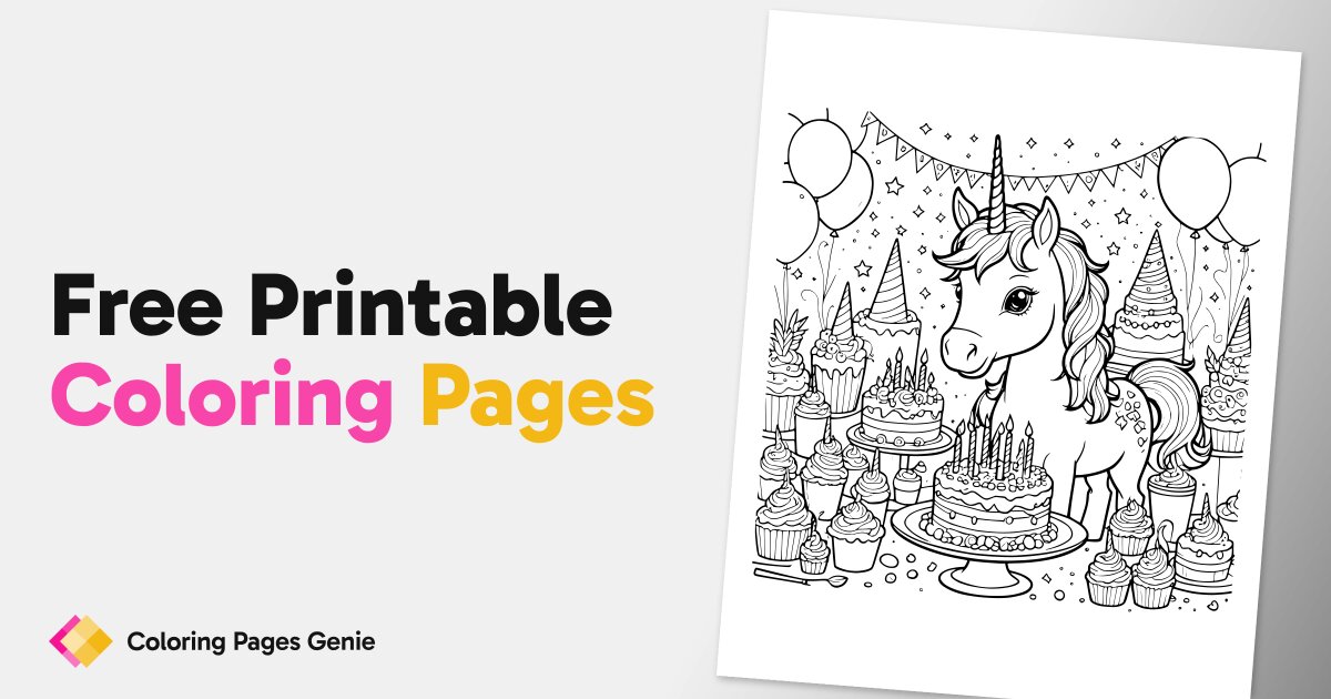 Unicorn Birthday Party Treats Coloring Page Fun