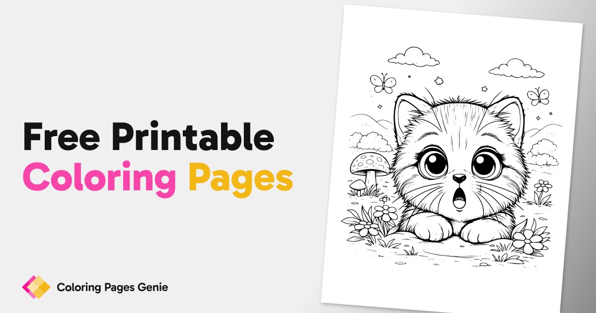 Cute Kitten Meadow coloring page for kids to print