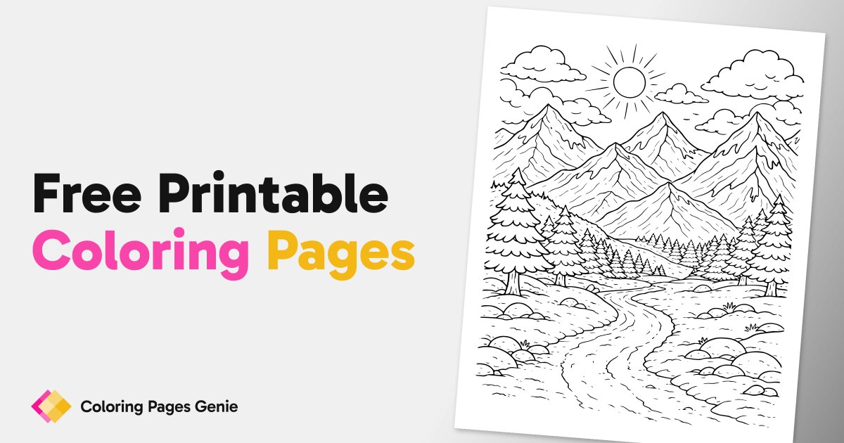 Sunny Mountain Valley Coloring Page for Kids & Adults