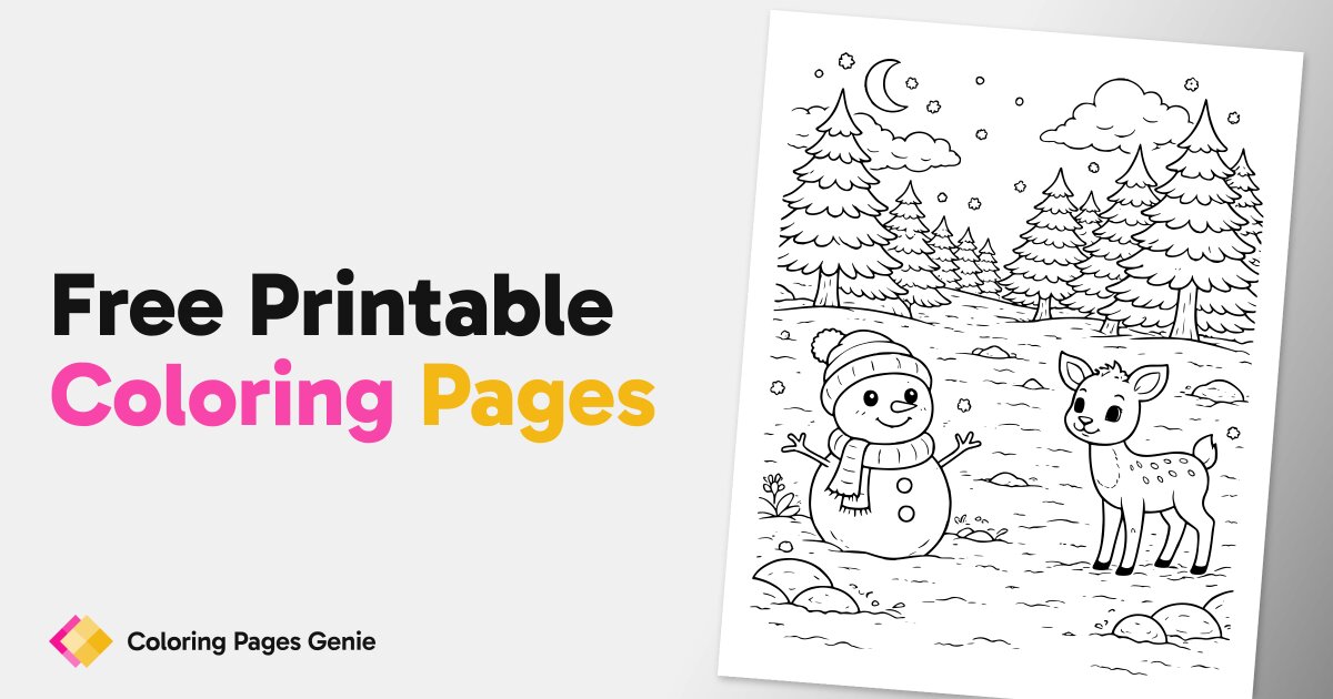 Snowman and Baby Deer Coloring Page for Kids