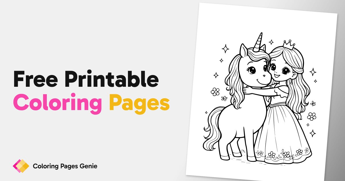 Unicorn Princess Friendship Scene coloring page for kids