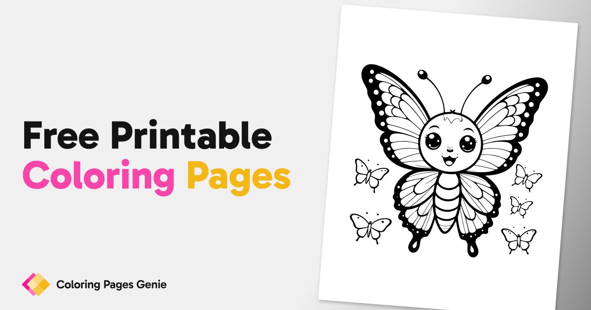 Cute Happy Kawaii Butterfly Coloring Page for Kids
