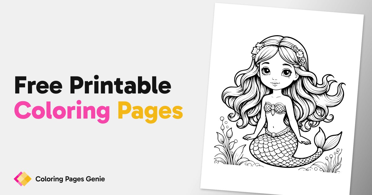 Cute Mermaid Princess coloring page for kids